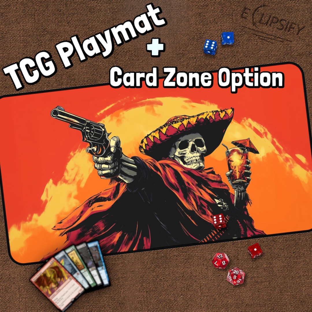 Skeleton Outlaw TCG Playmat Red, Cowboy MTG Play Mat With Zones ...