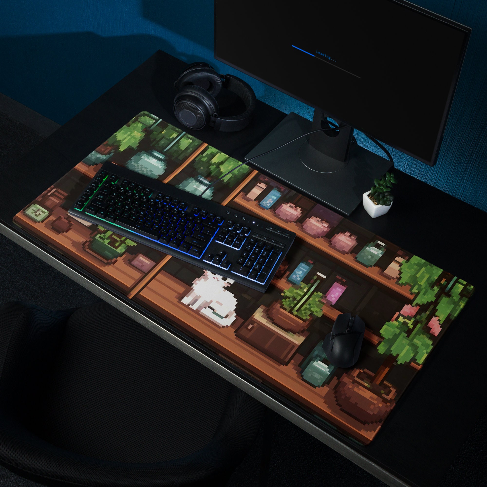 Japanese Cat Pixel Art Mouse Pad, Pixel Art Cat Desk Mat, Kawaii Cat ...