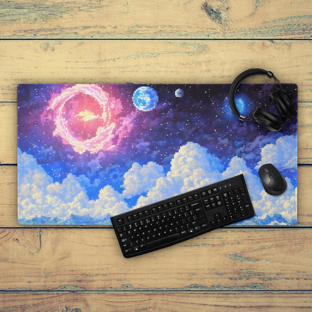 Pixel Art Space Mouse Pad, Pixel Art Clouds Desk Mat, Sunset Pixel Art ...
