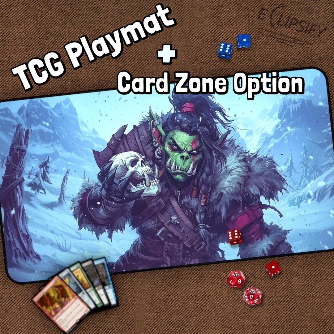 Girl Orc Playmat, Skull Fantasy MTG Play Mat With Zones, World Desk Mat ...