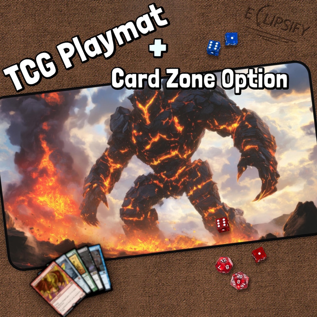 Fire Stone Golem TCG Playmat Red, Fantasy MTG Play Mat With Zones, Lord ...