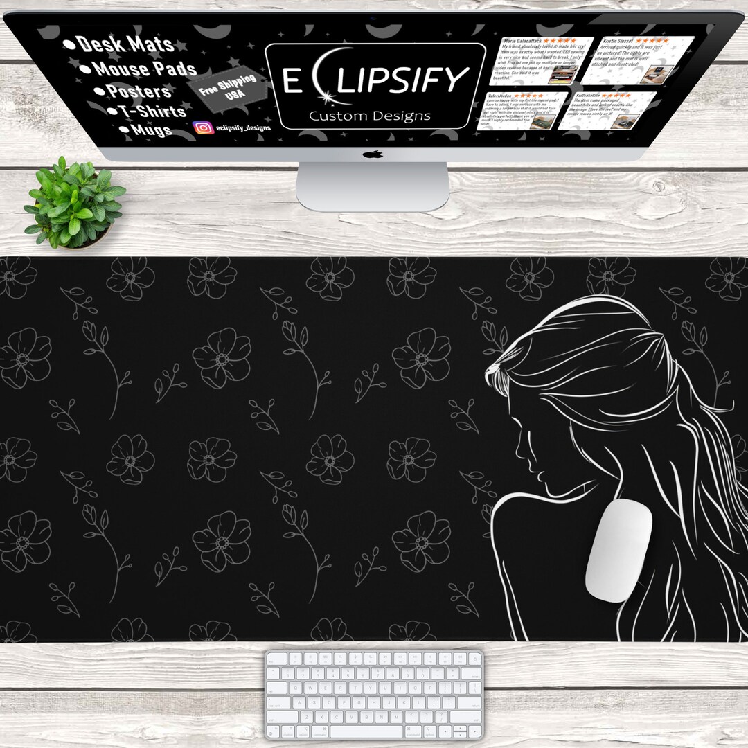 Girl Minimalist Mouse Pad, Girl Minimalist Desk Mat, Black and White ...