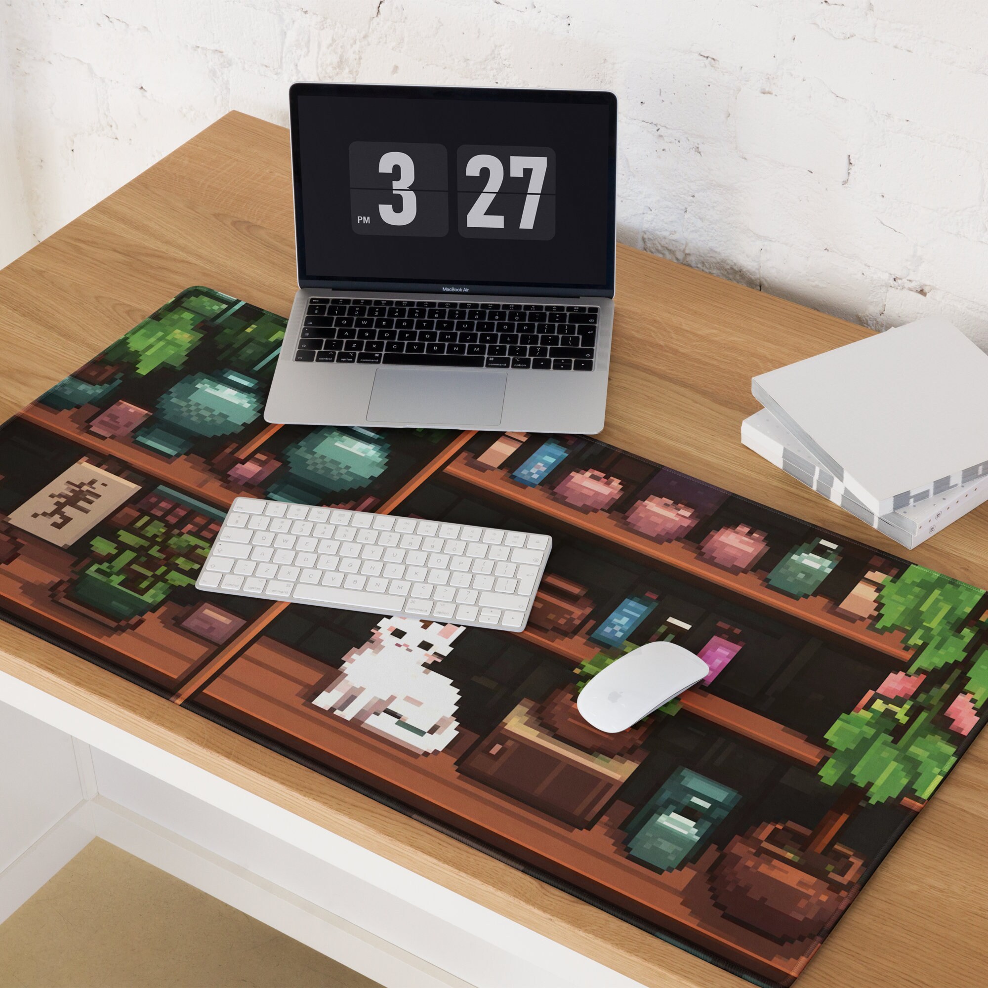 Japanese Cat Pixel Art Mouse Pad, Pixel Art Cat Desk Mat, Kawaii Cat ...