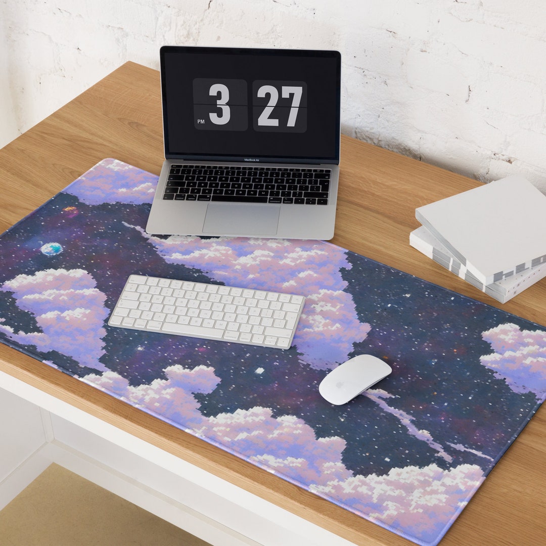 Pixel Art Clouds Mouse Pad, Pixel Art Space Desk Mat, Sunset Pixel Art ...