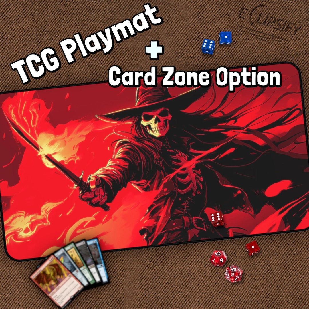 Skeleton Pirate TCG Playmat, Fantasy MTG Play Mat With Zones, Red, Fire ...