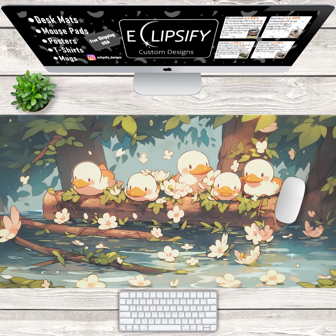 Cute Ducks Kawaii Lofi Mouse Pad, Duck Desk Mat, Cute Pastel Desk Mat ...