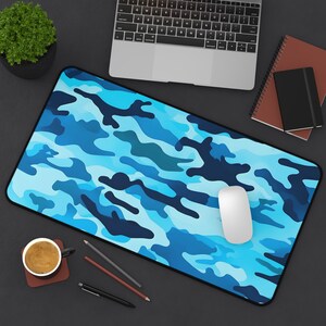 Blue Army Camo Desk Mat, Blue Army Camo Mouse Pad, Blue, Abstract ...