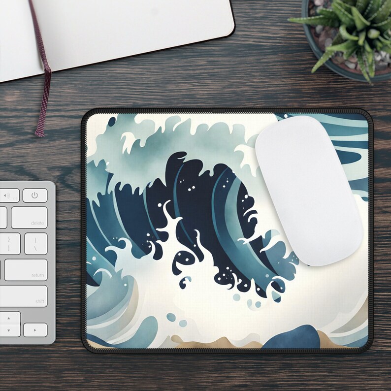 Wave Blue Desk Mat, Japanese Mousepad, Minimalist Mouse Pad, Blue Mouse ...