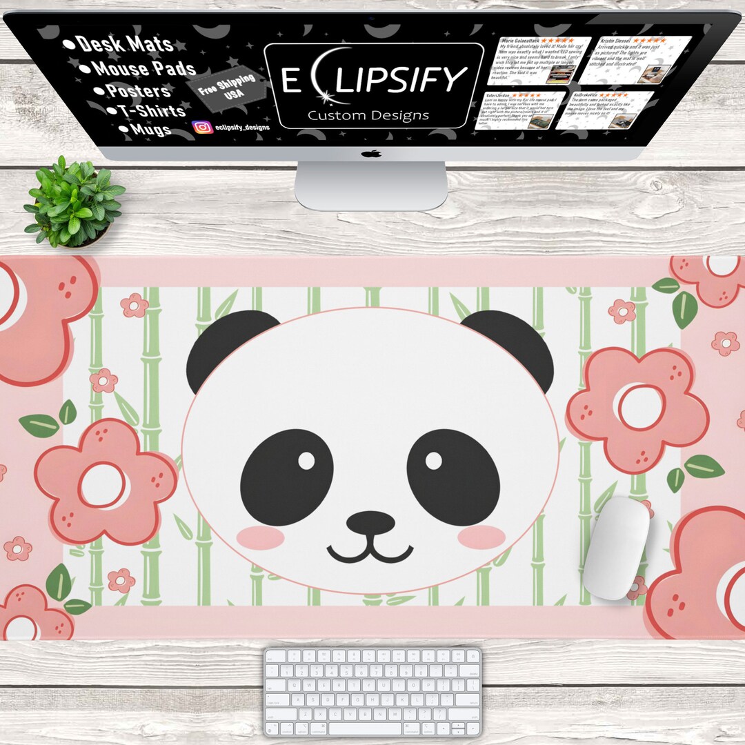 Kawaii Panda Mouse Pad, Pink Desk Mat, Cosy Mouse Pad, Panda Deskpad ...