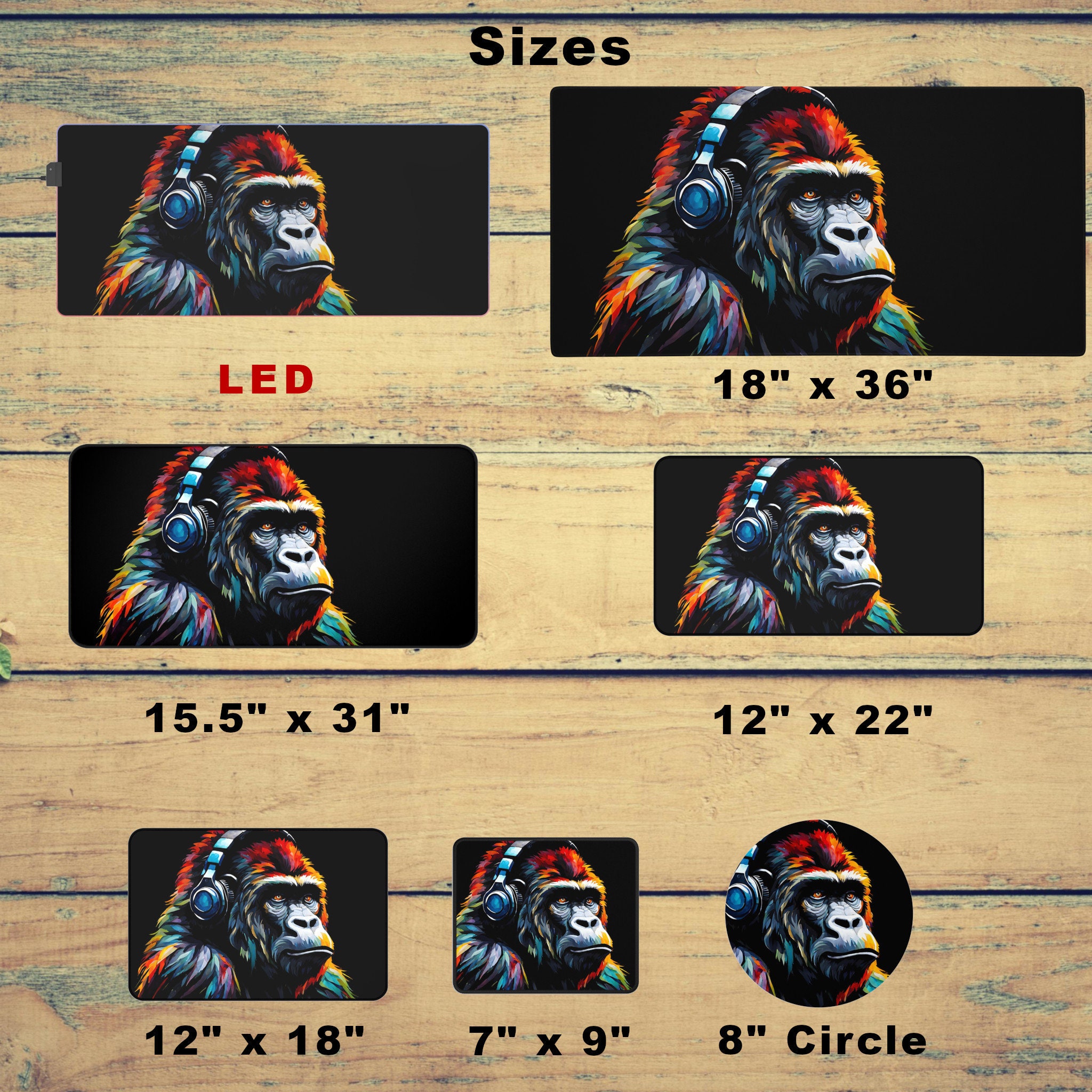 Gorilla Desk Mat, Gorilla Mouse Pad, Black Mousepad, Black Desk Mat ...