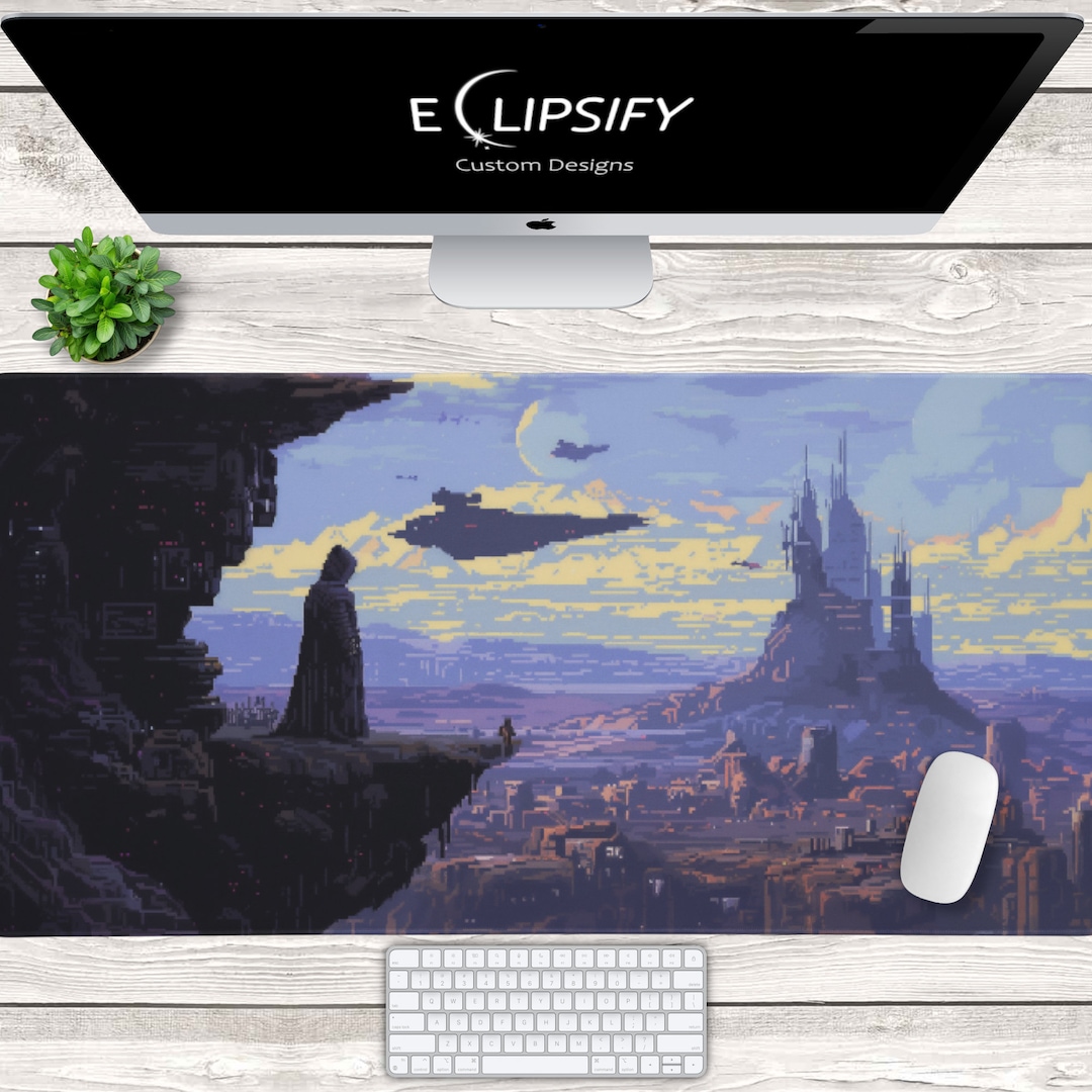 Space Wars Mouse Pad, Pixel Art, Scifi Wars Desk Mat, Star, City, Space ...