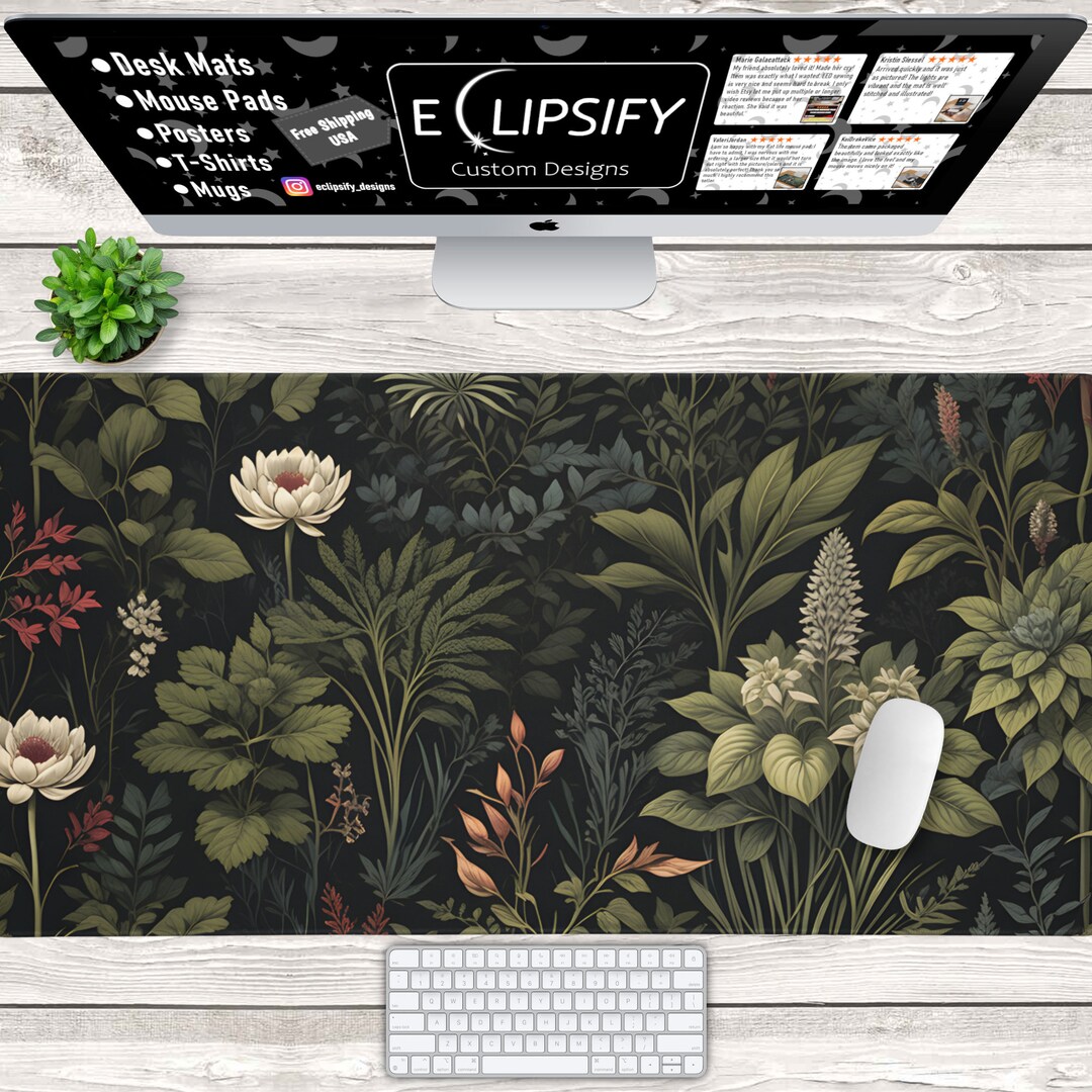 Floral Desk Mat, Botanical Mouse Pad, Vintage Desk Mat, Wildflower ...