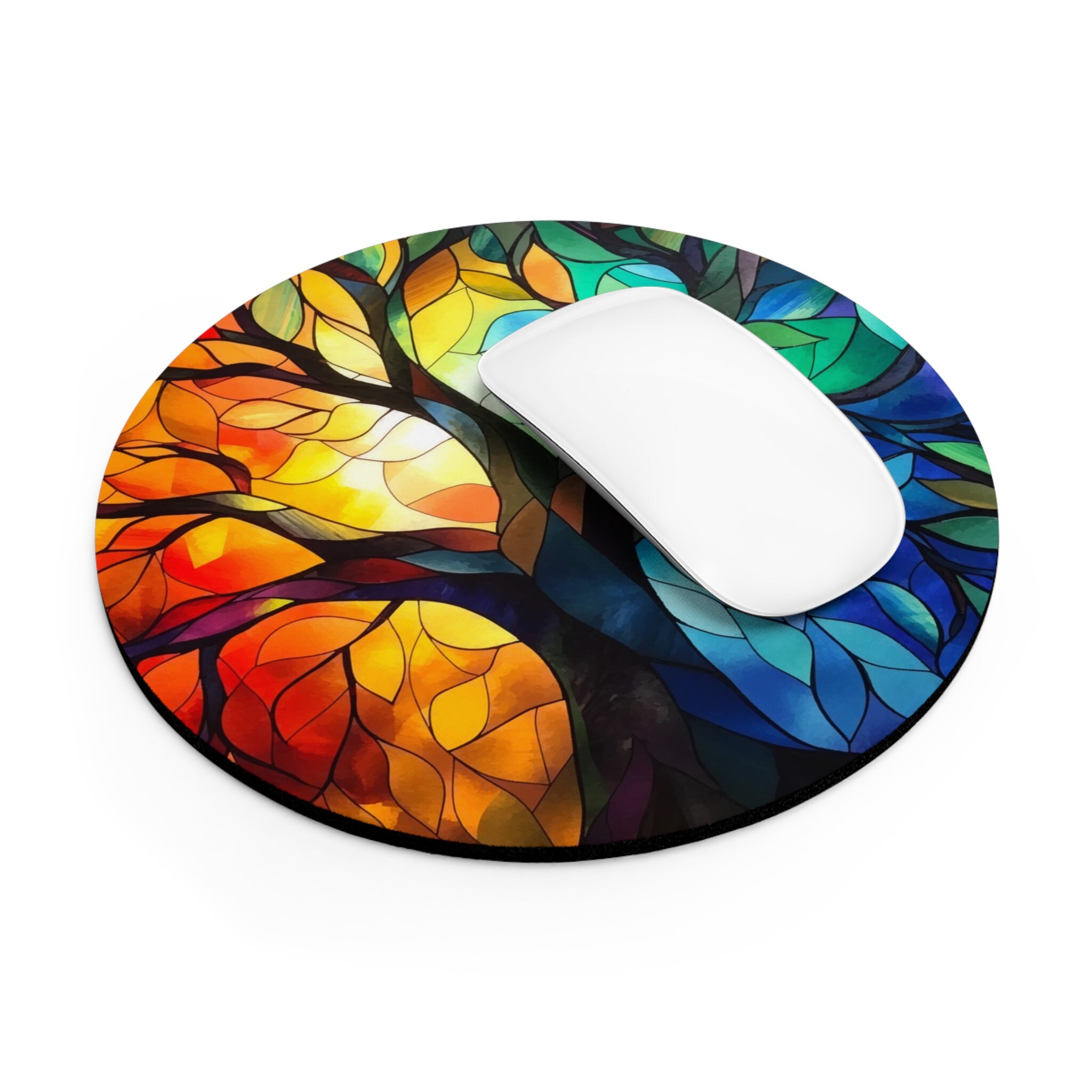 Stained Glass Tree of Life Desk Mat, Minimalist, Colorful, Cottagecore ...