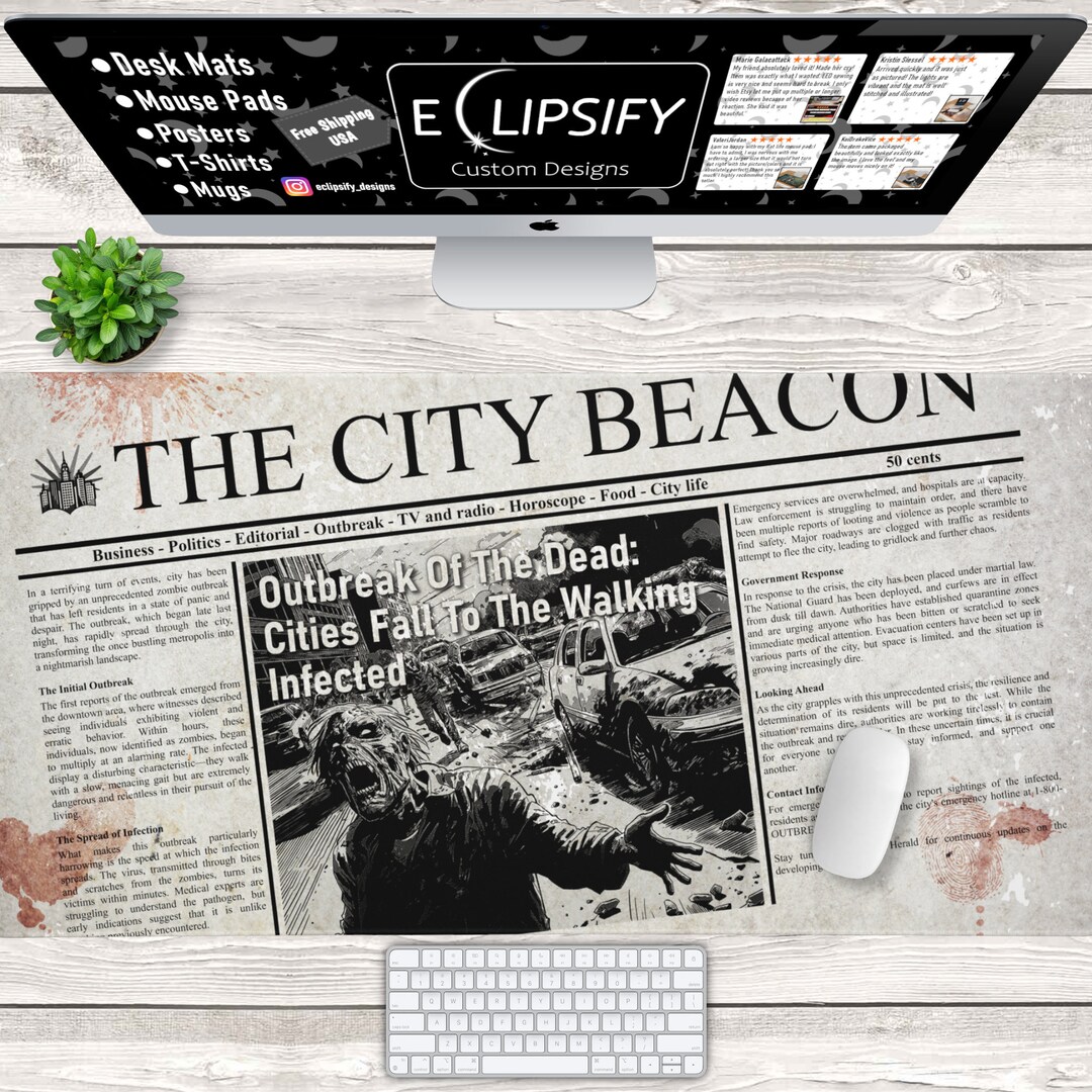Zombie Outbreak Newspaper Mouse Pad, Zombie Desk Mat, TCG Play Mat, MTG ...