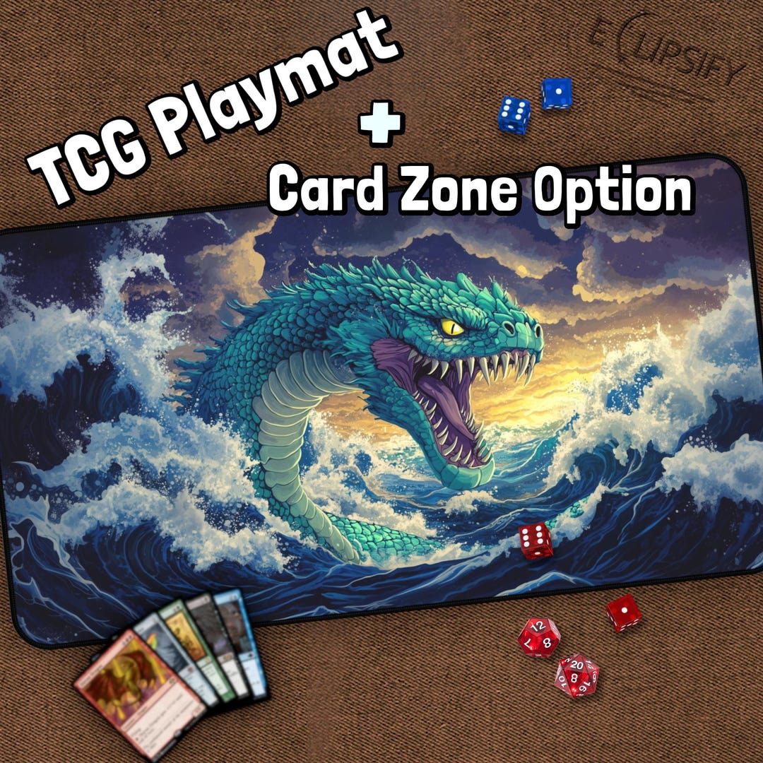 Sea Serpent TCG Playmat, Ocean, Snake MTG Play Mat With Zones, Ocean ...