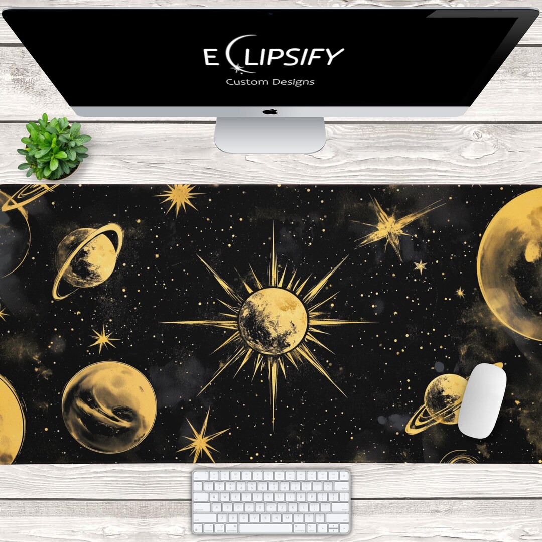Space Black Desk Mat, Stars and Planets Desk Mat, Gaming Mouse Pad ...