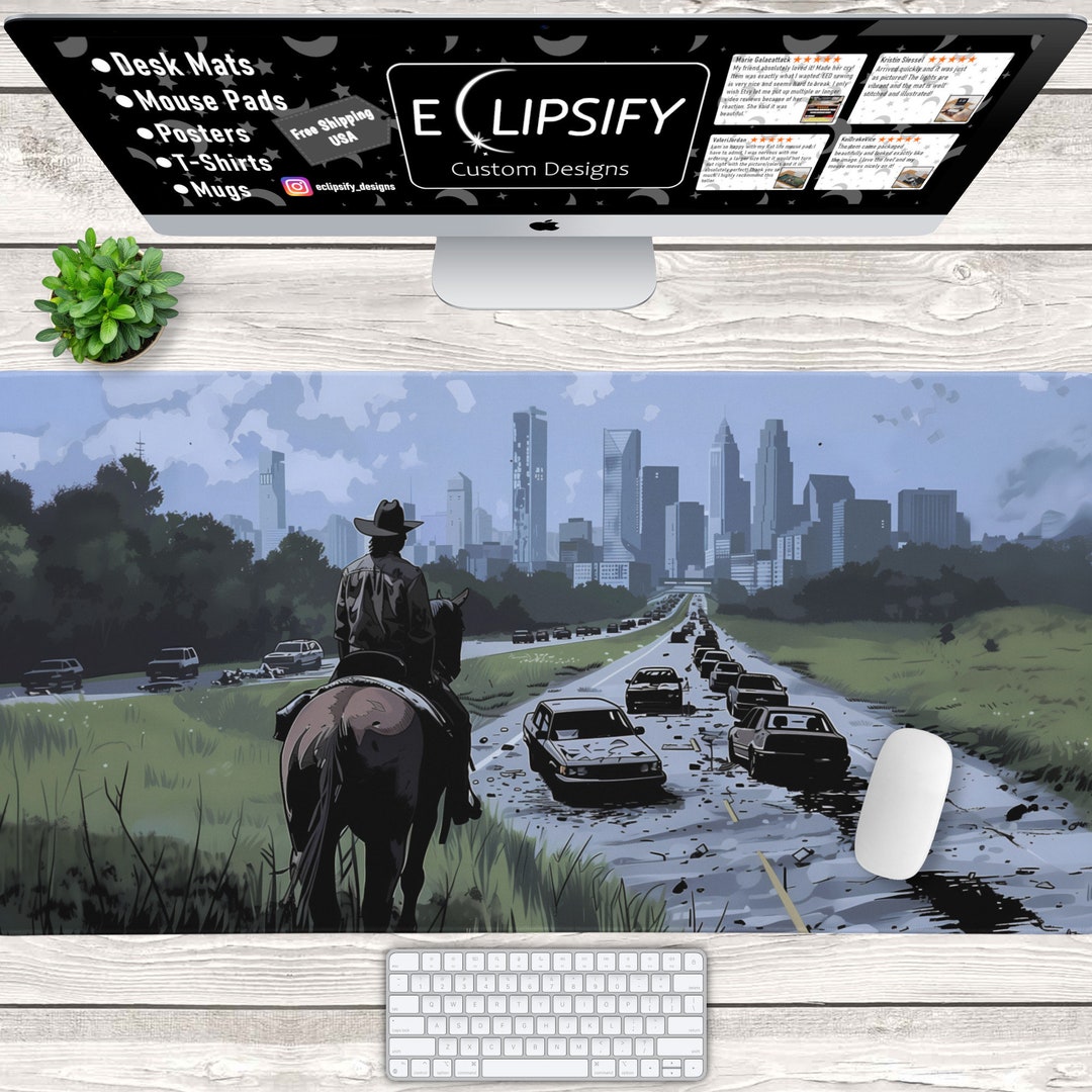Zombie City Desk Mat, Zombie, Apocalypse Desk Mat, Cowboy Horse ...