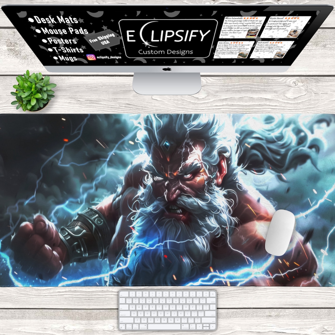 Zeus Gaming Mouse Pad, Blue Desk Mat, Greek Mythology, Custom Desk Mat ...