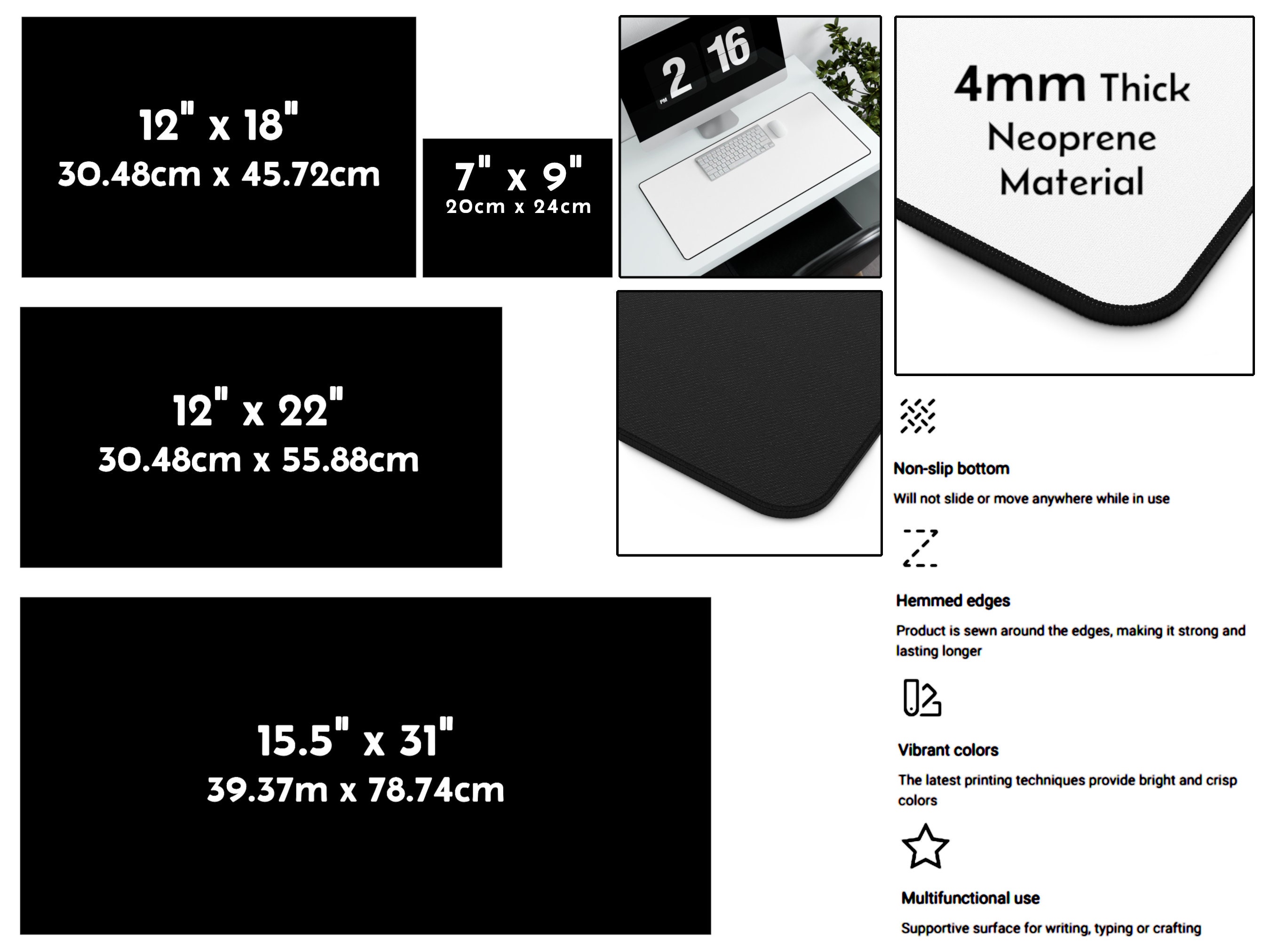 Black and White Pattern Mouse Pad Black and White Desk Mat - Etsy