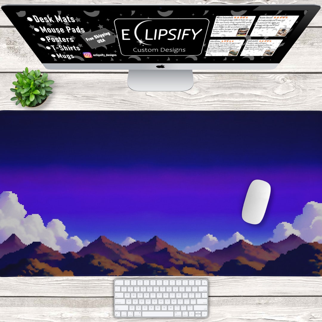 Star Valley Night Pixel Art Desk Mat, Pixel Art Mouse Pad, Cloud Mouse ...