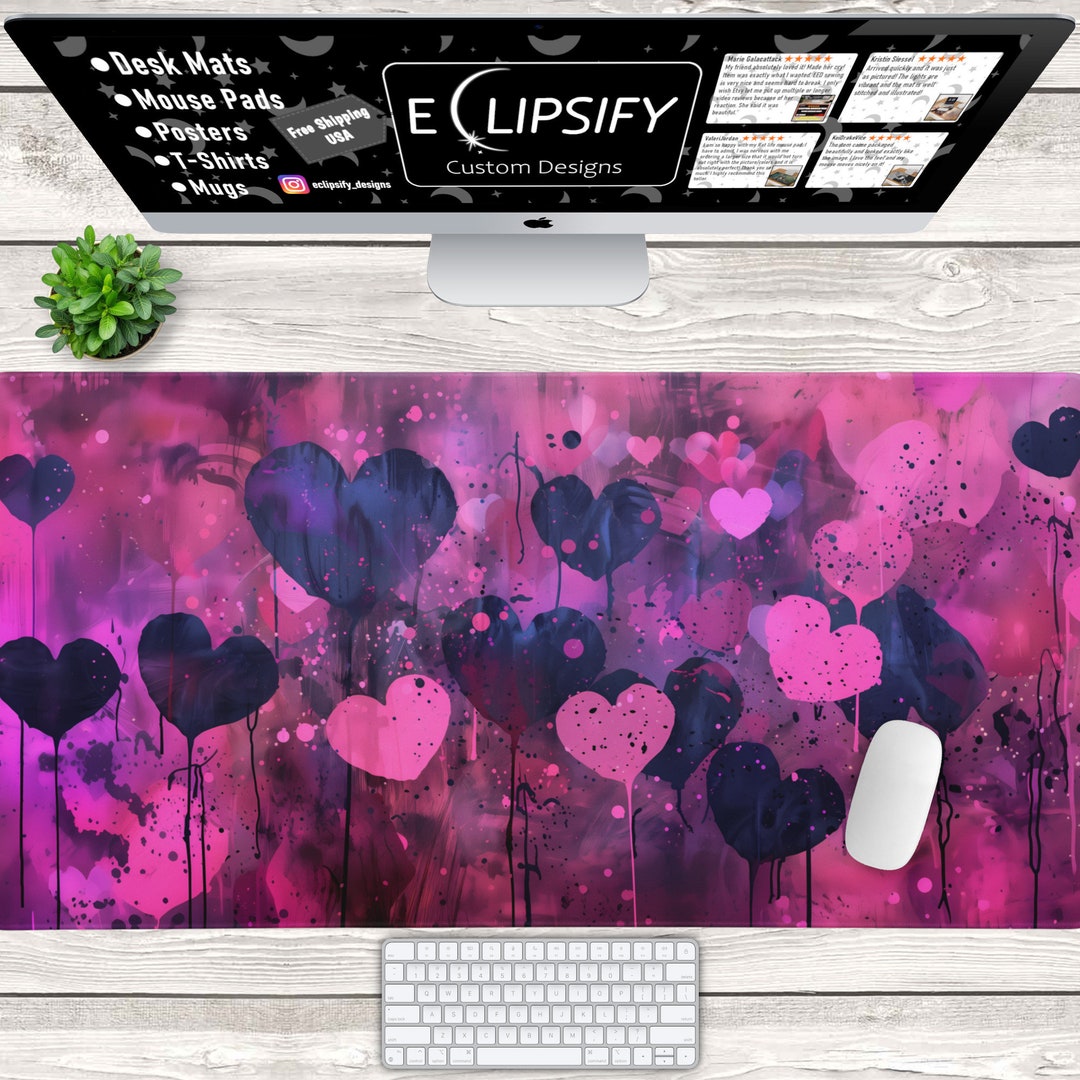 Pink Hearts Mouse Pad, Cute Hearts Desk Mats, Kawaii Hearts, Graffiti ...