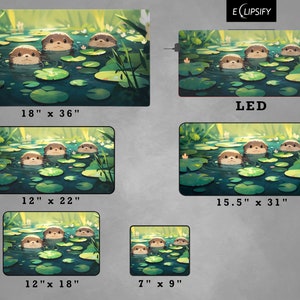 Cute Otters in Pond Desk Mat, Kawaii Otter Mousepad, Plants Nature ...