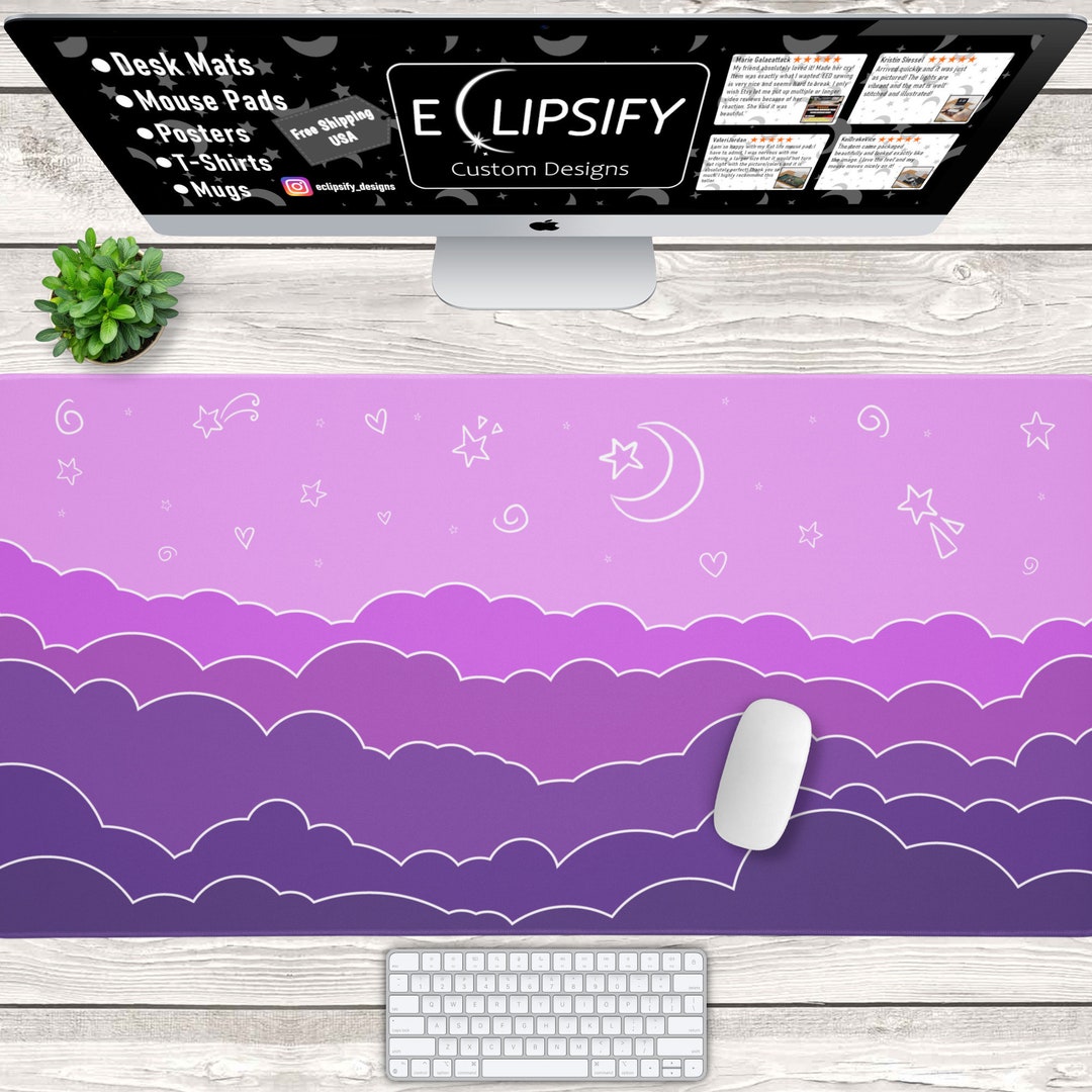 Kawaii Mouse Pad, Purple Desk Mat, Cosy Gaming Mouse Pad, Lofi Deskpad ...
