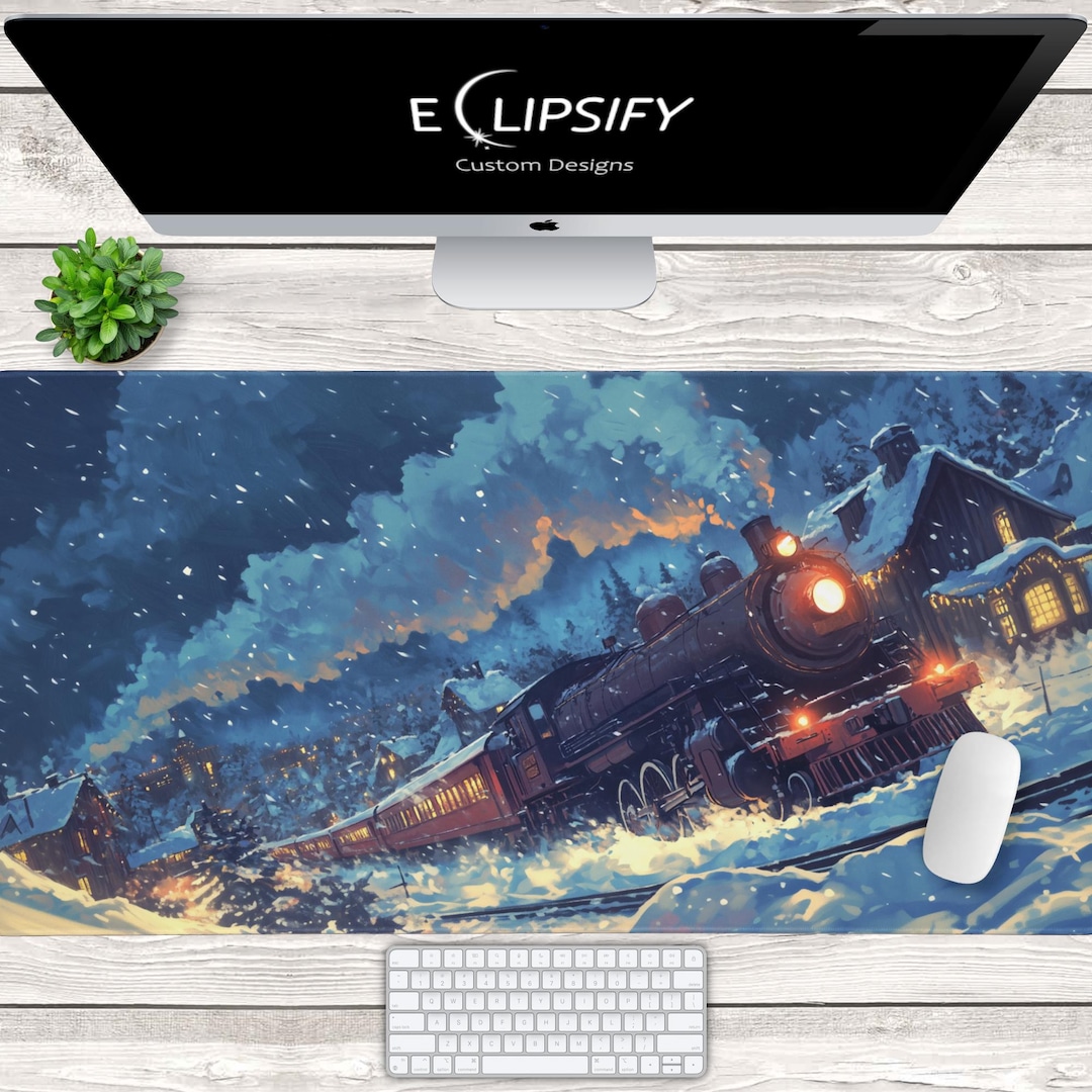 Snow Train Landscape Gaming Mouse Pad, Train Desk Mat, TCG Play Mat ...