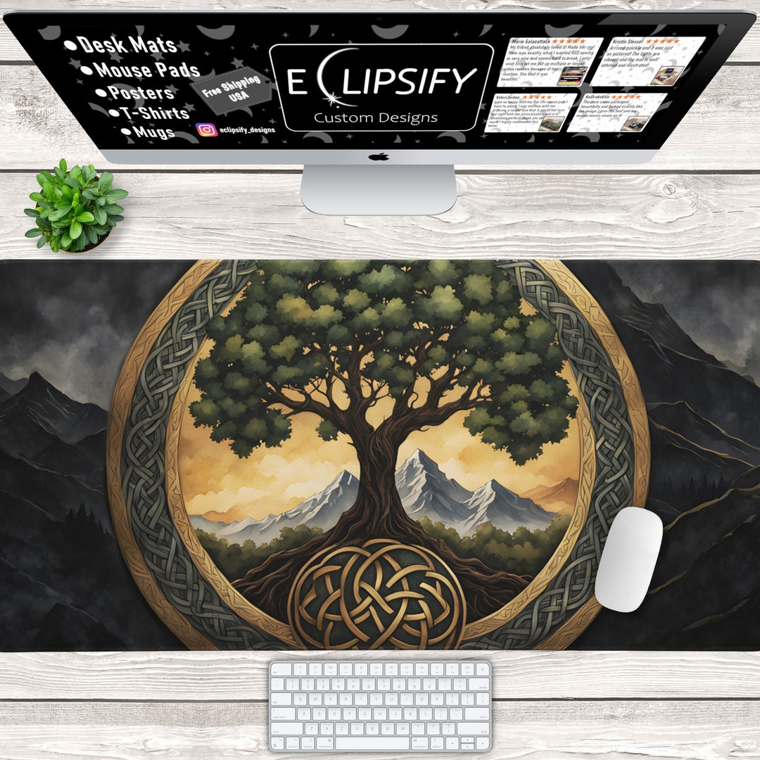 Celtic Tree Desk Mat, Celtic Tree Mouse Pad, Green Mousepad, Green Desk ...