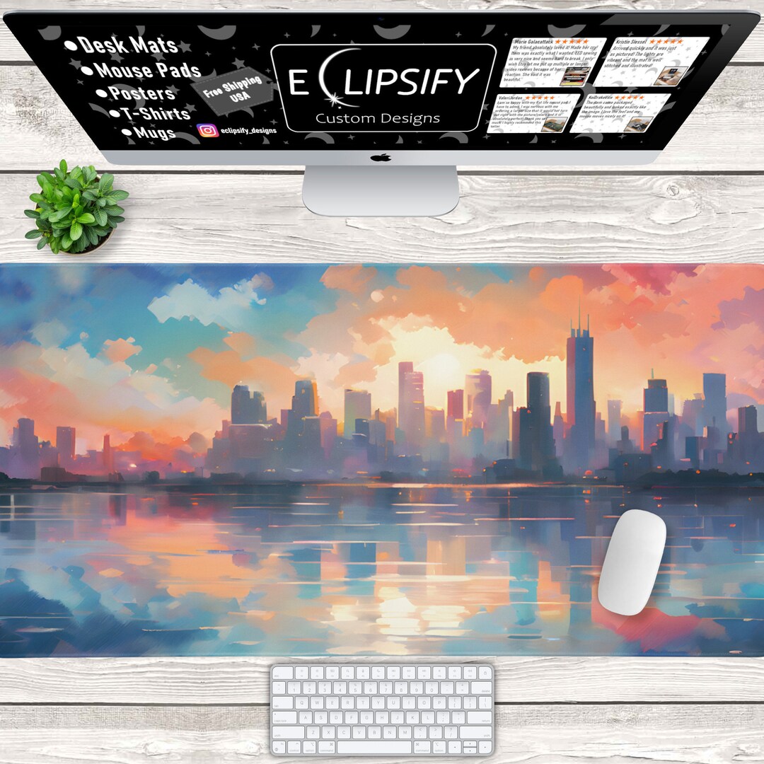 Cityscape Desk Mat, Pastel Clouds Mouse Pad, City Mouse Pad, New York ...