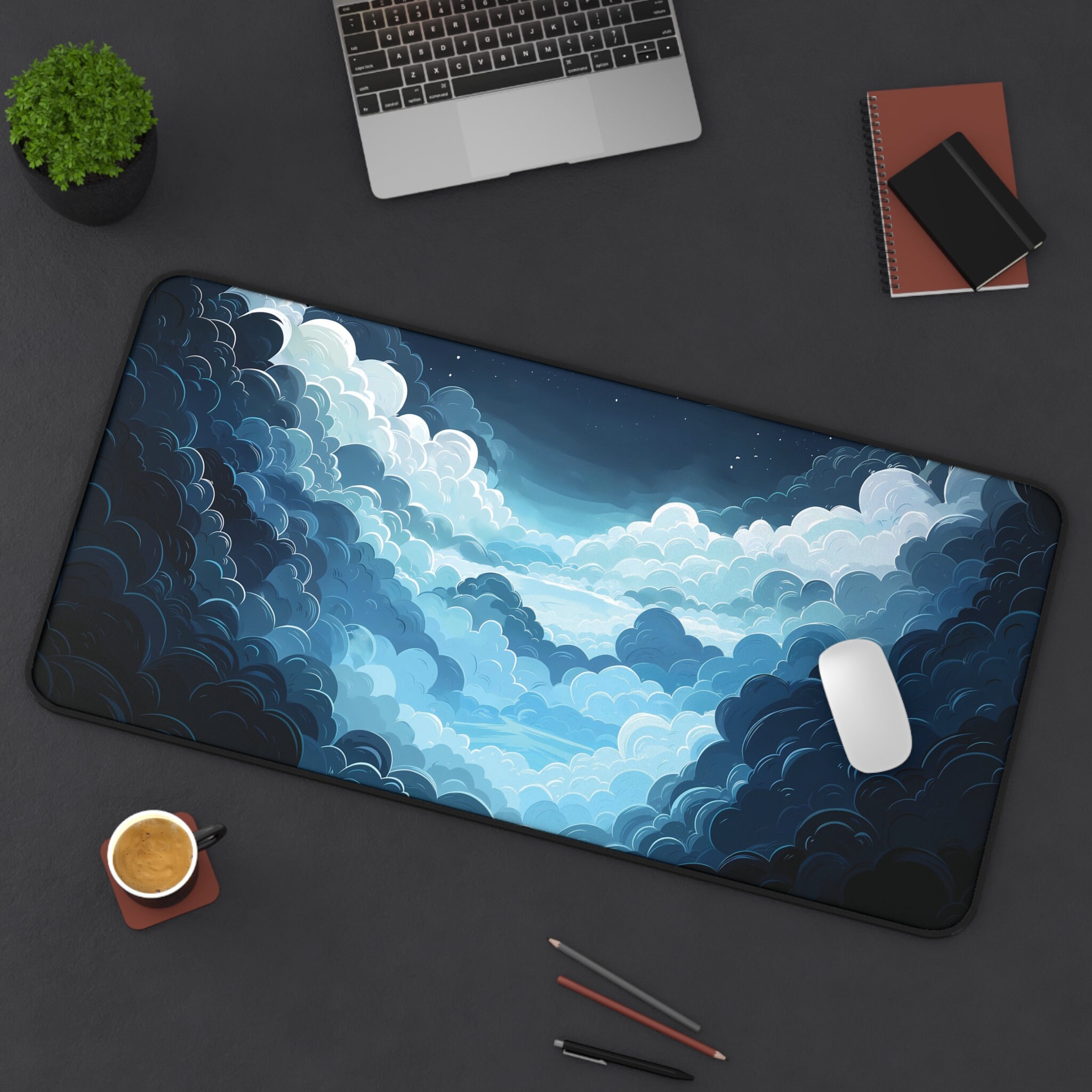 Cute Cloud Pastel Blue Mouse Pad, Blue Desk Mat, Cute Pastel Desk Mat ...