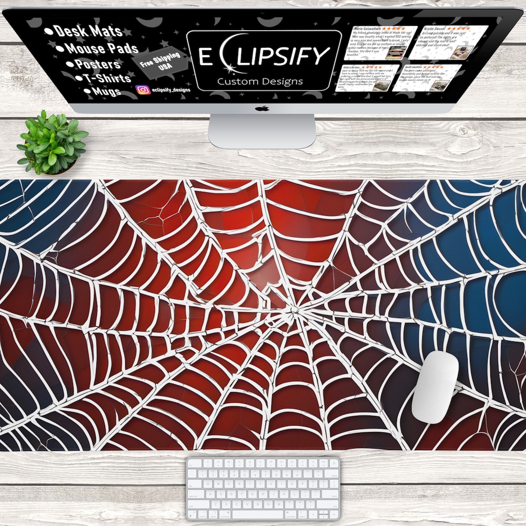 Spider Web Desk Mat, Spider Web Mouse Pad, Red Mousepad, Blue Mousepad ...