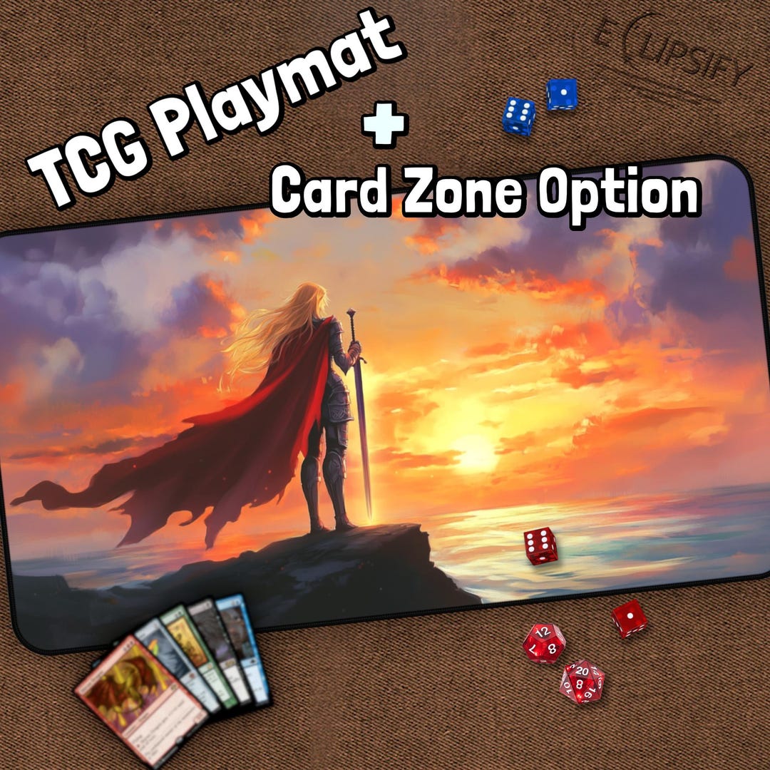 Girl Knight TCG Playmat, Sunset, Knight MTG Play Mat With Zones ...