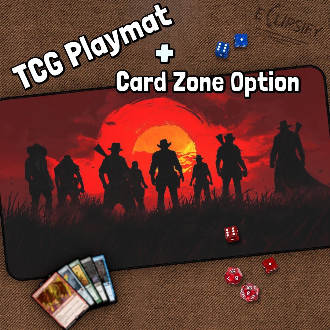 Cowboy TCG Playmat, Wild West, MTG Play Mat With Zones, Sunset, Red ...
