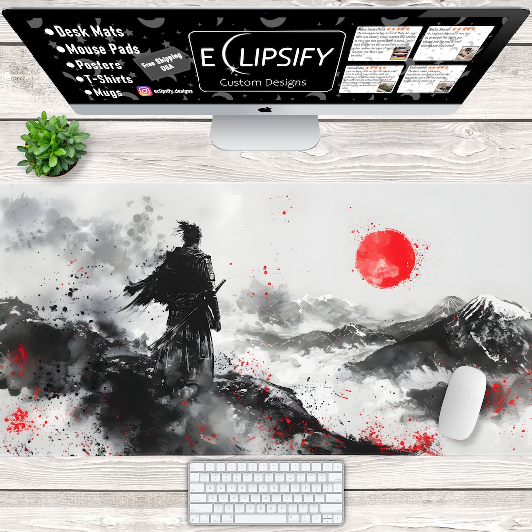 Japanese Minimalist Samurai Desk Mat, Japanese Desk Mat, Mousepad ...