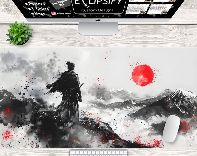Samurai Deskmat Japan, Japanese Mousepad Black & Red Rising Sun, Extra ...