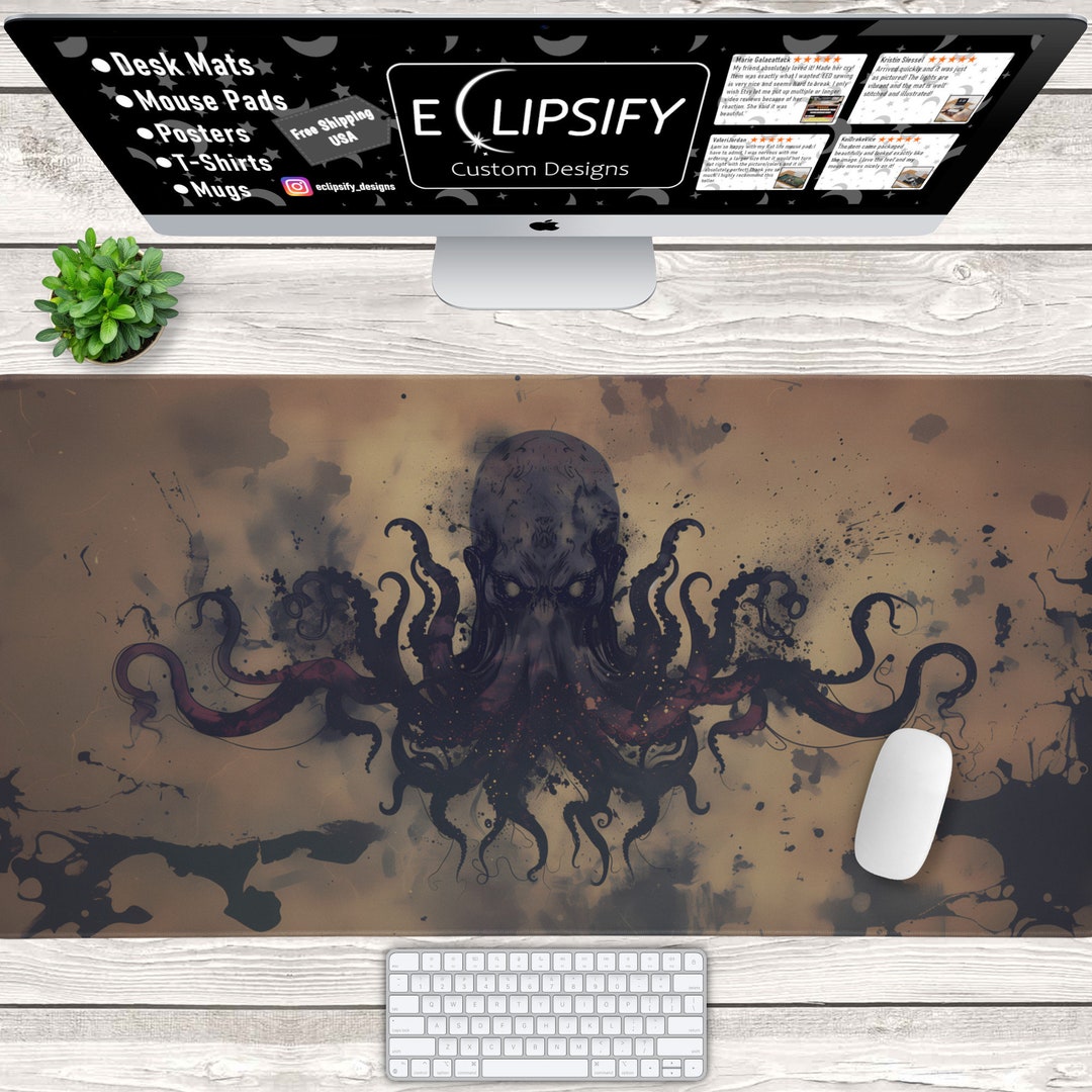 Kraken Mouse Pad, Kraken Desk Mat, Brown Desk Mat, Minimalist, Ocean ...