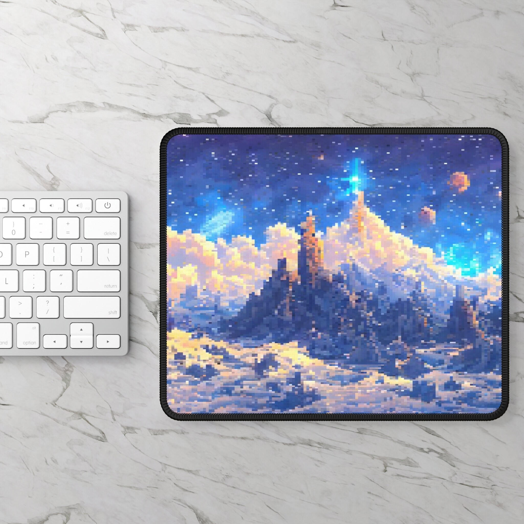 Pixel Art Clouds Mouse Pad, Pixel Art Mountains Desk Mat, Mountain ...