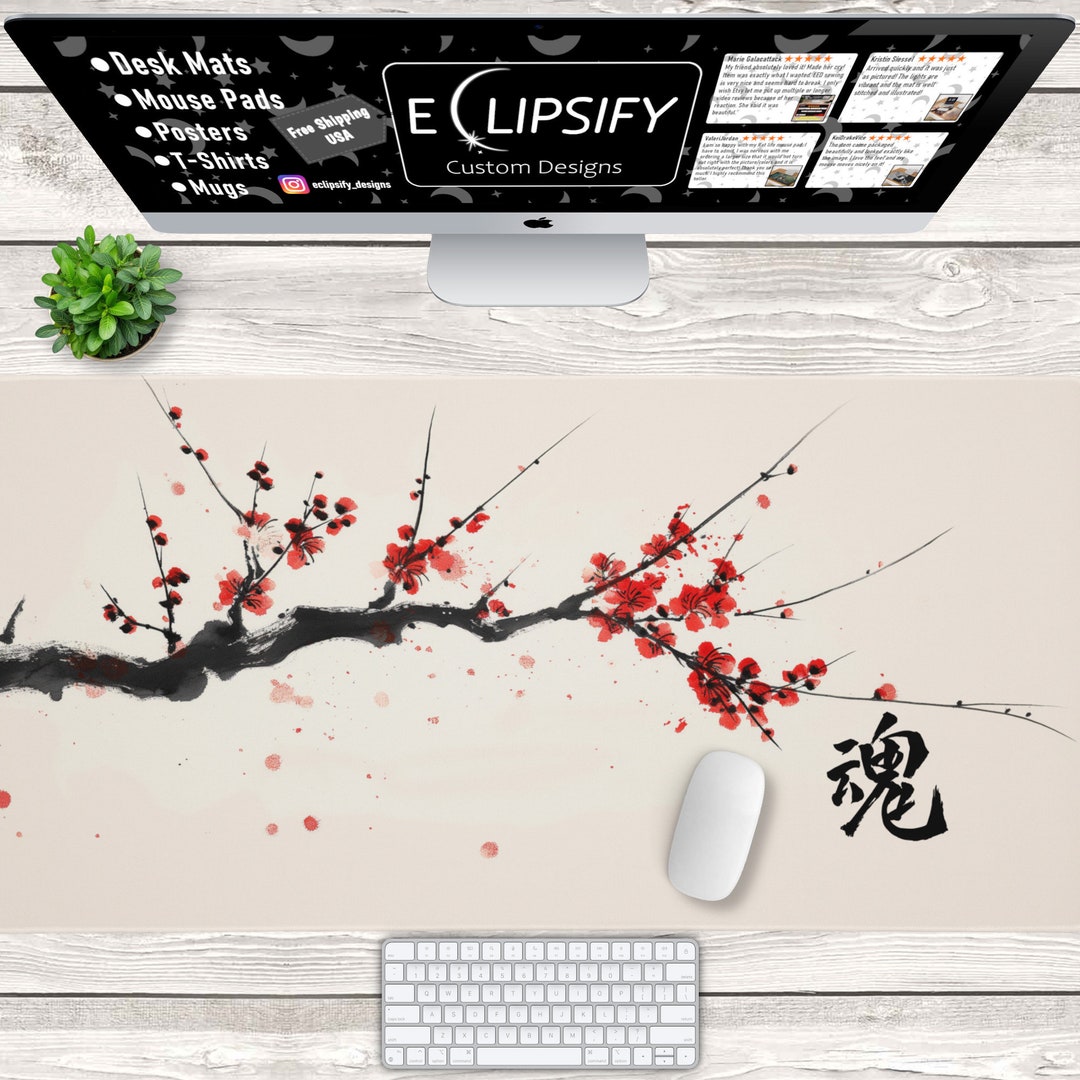 Cherry Blossom Tamashii Kanji - Soul, Japanese Minimalist Mouse Pad ...