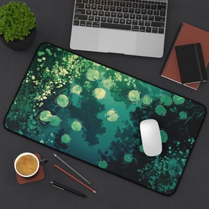 Lily Pad Desk Mat, Green Mouse Pad, Cute Pond Mouse Pad, Green Deskpad ...