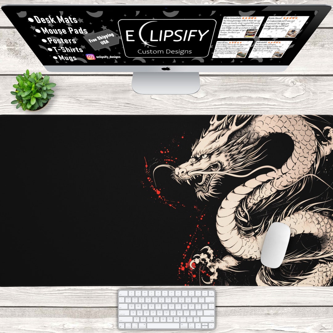 Oriental Japanese Dragon Desk Mat, Gaming Mouse Pad, Dragon Mousepad ...