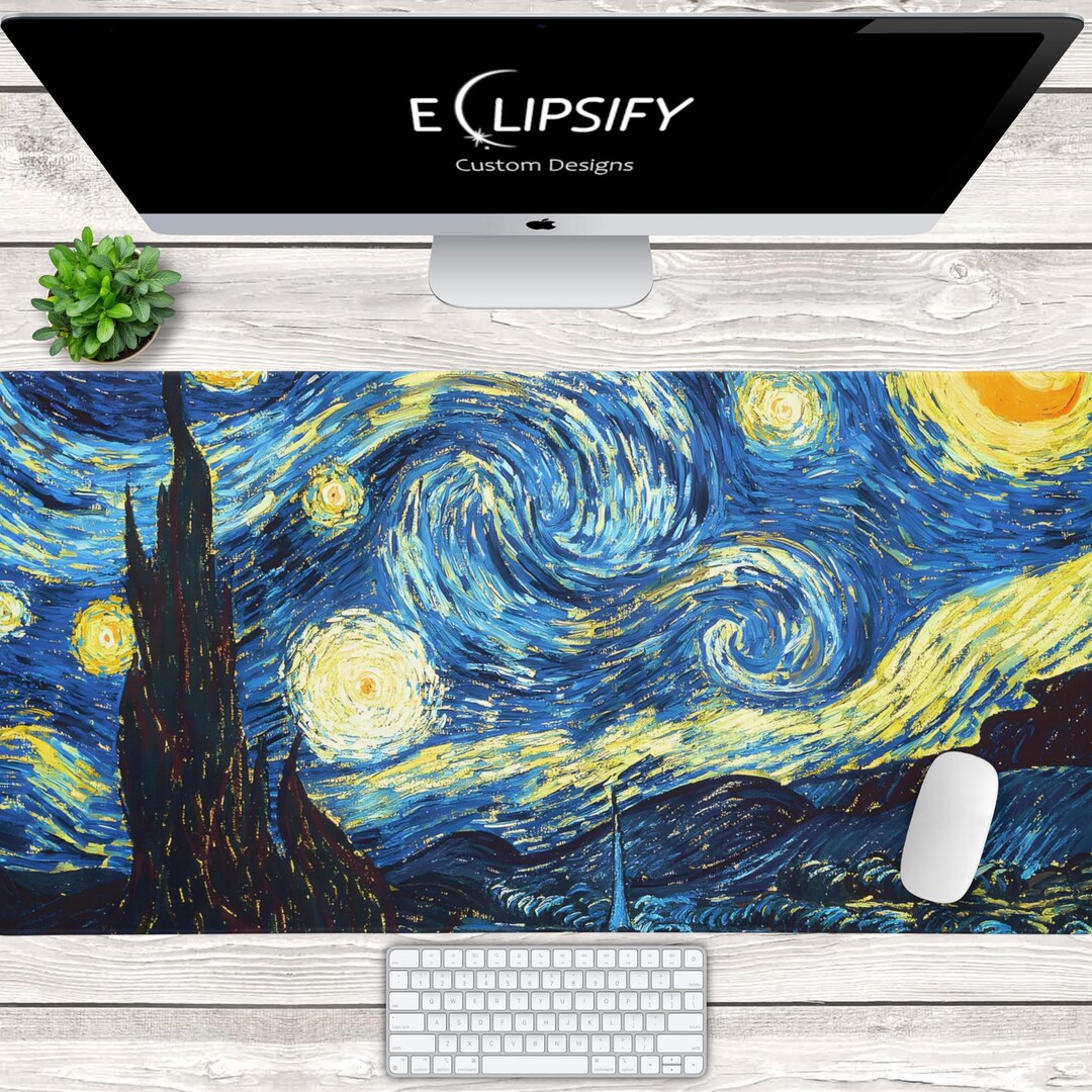 Starry Night Mouse Pad, Van Gogh Art Desk Mat, Starry Night Extended ...