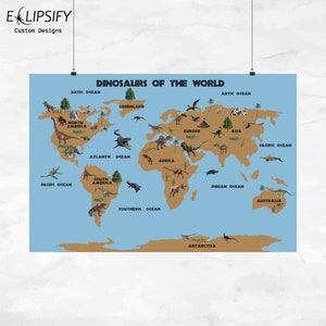 Dinosaurs of the World Wall Art, Jurassic Home Decor, Dinosaur Wall ...