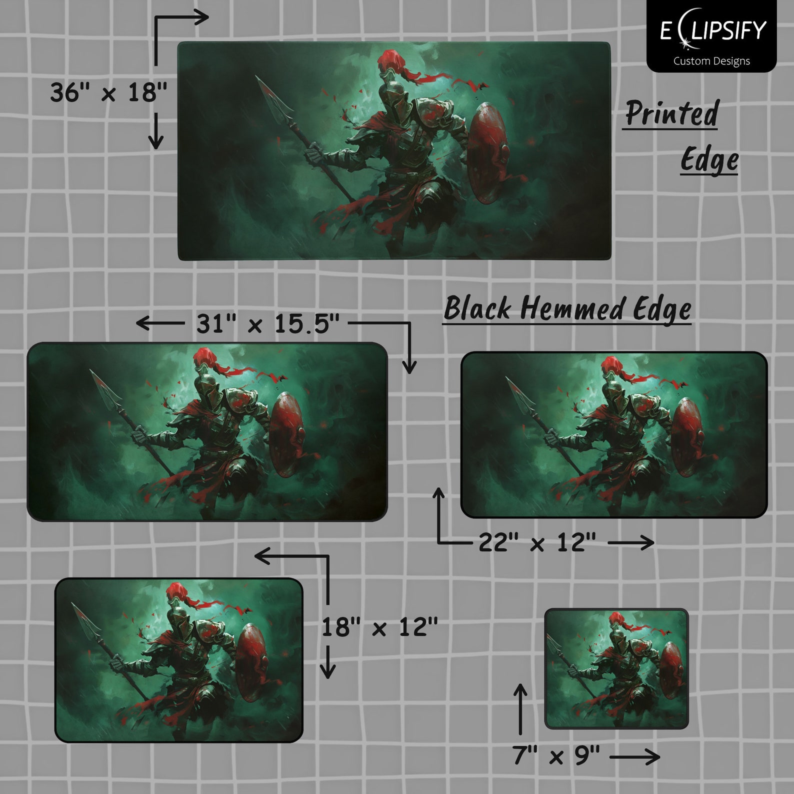 Undying Zombie Spartan Gaming Mouse Pad, Green Desk Mat, Greek ...
