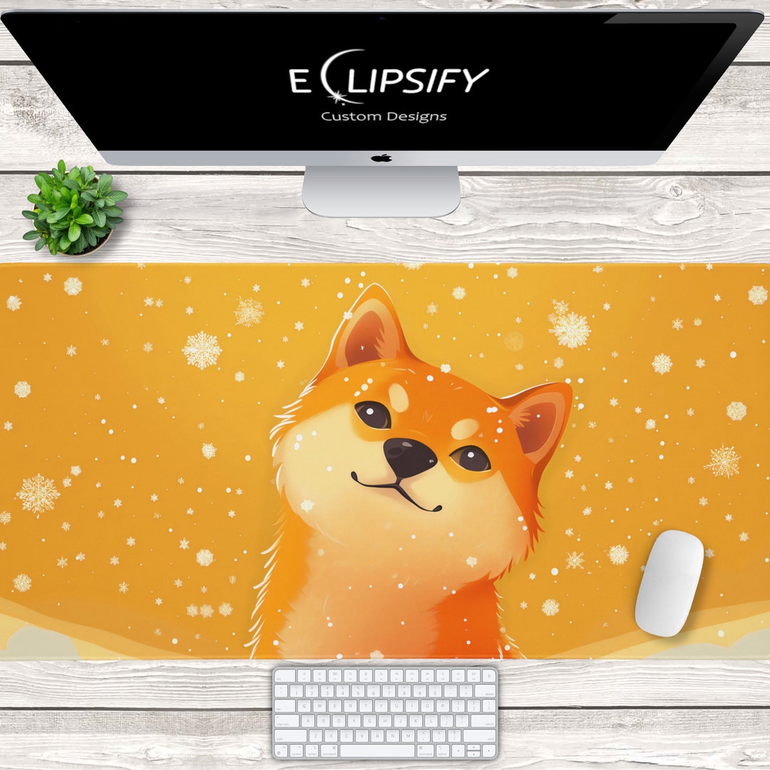 Doge Dog Mouse Pad, Cute Dog, Anime Desk Mat, Orange, Snow Flakes ...