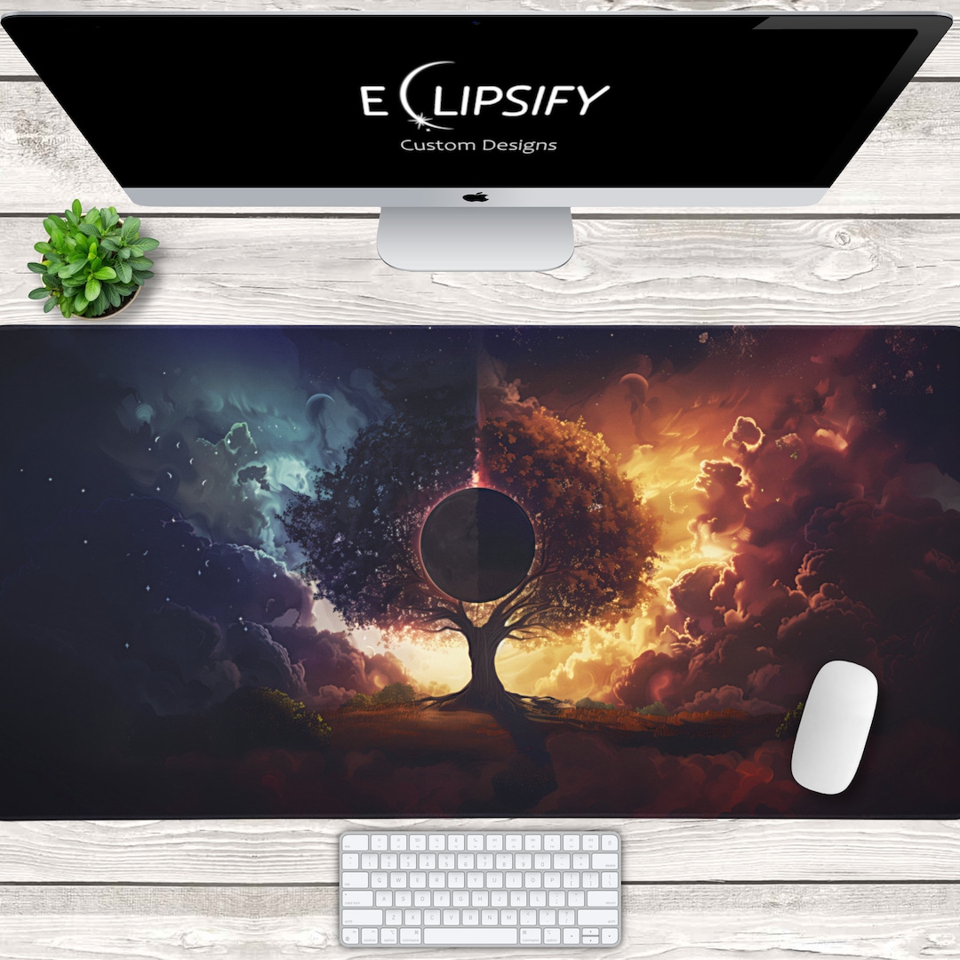 Tree of Life Moon Mouse Pad, Tree of Life Desk Mat, Blue Mouse Pad ...