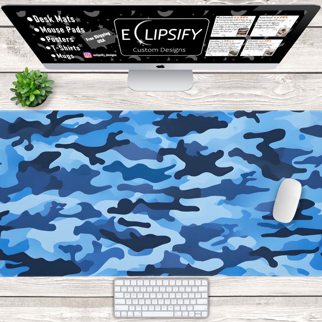 Blue Army Camo Desk Mat, Blue Army Camo Mouse Pad, Blue, Abstract ...