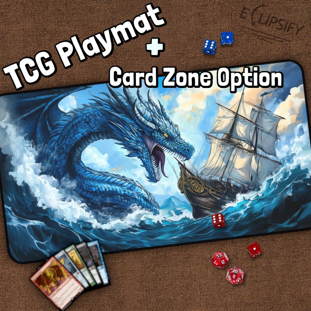 Dragon and Pirate Ship TCG Playmat, Ocean, Dragon MTG Play Mat With ...