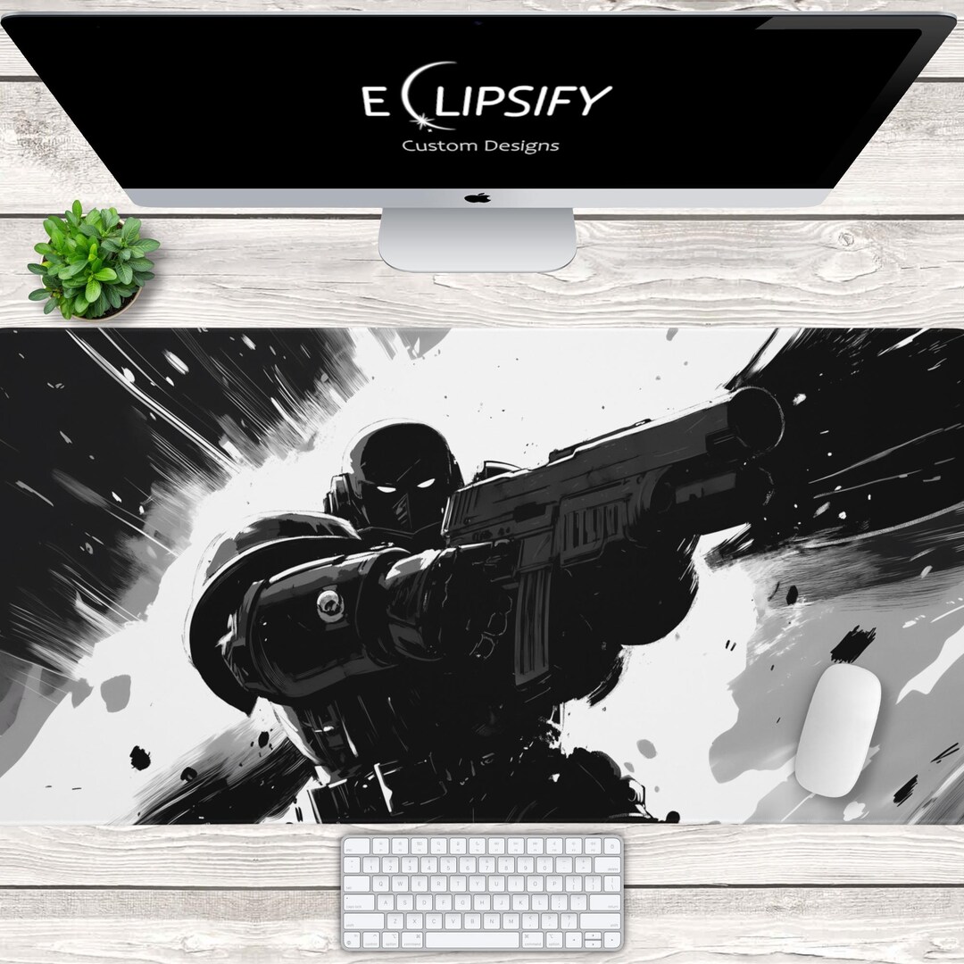 Galactic Marine, Space Soldier, War, Gaming Desk Mat, Black and White ...