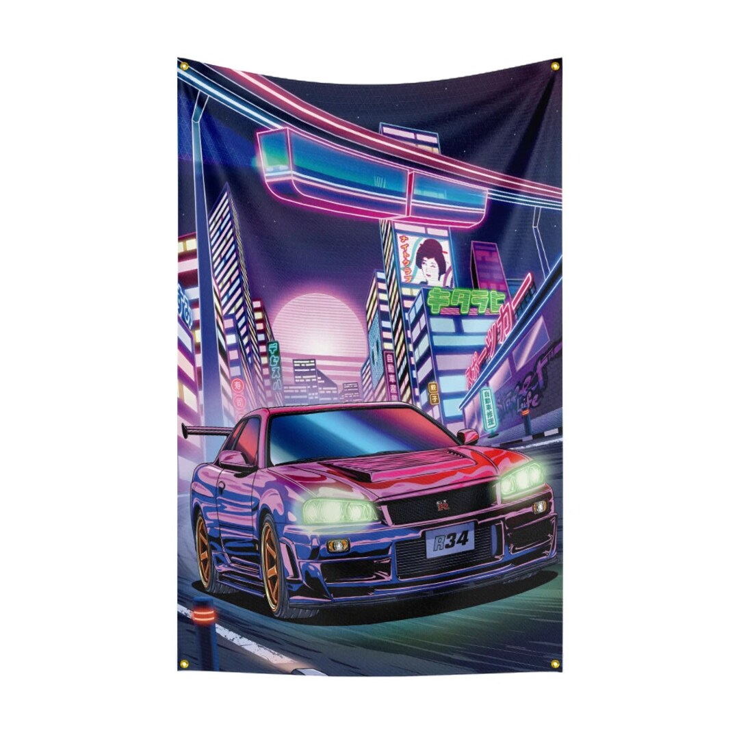 Skyline Poster Banner JDM Garage Gtr Flag Wall Car Ft Racing Decor Show ...